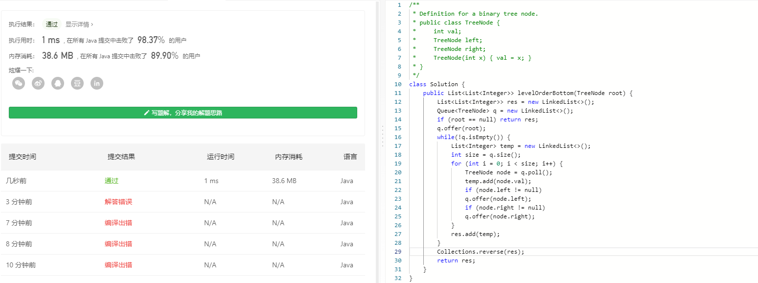 Leetcode-107-two-binary tree level traversal II - Programmer Sought