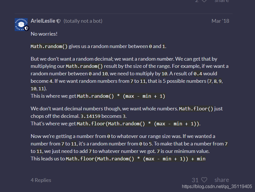学习笔记五：理解math.floor(math.random() * (max - min + 1)) + min的含义_math.floor(math.random() * (max ...