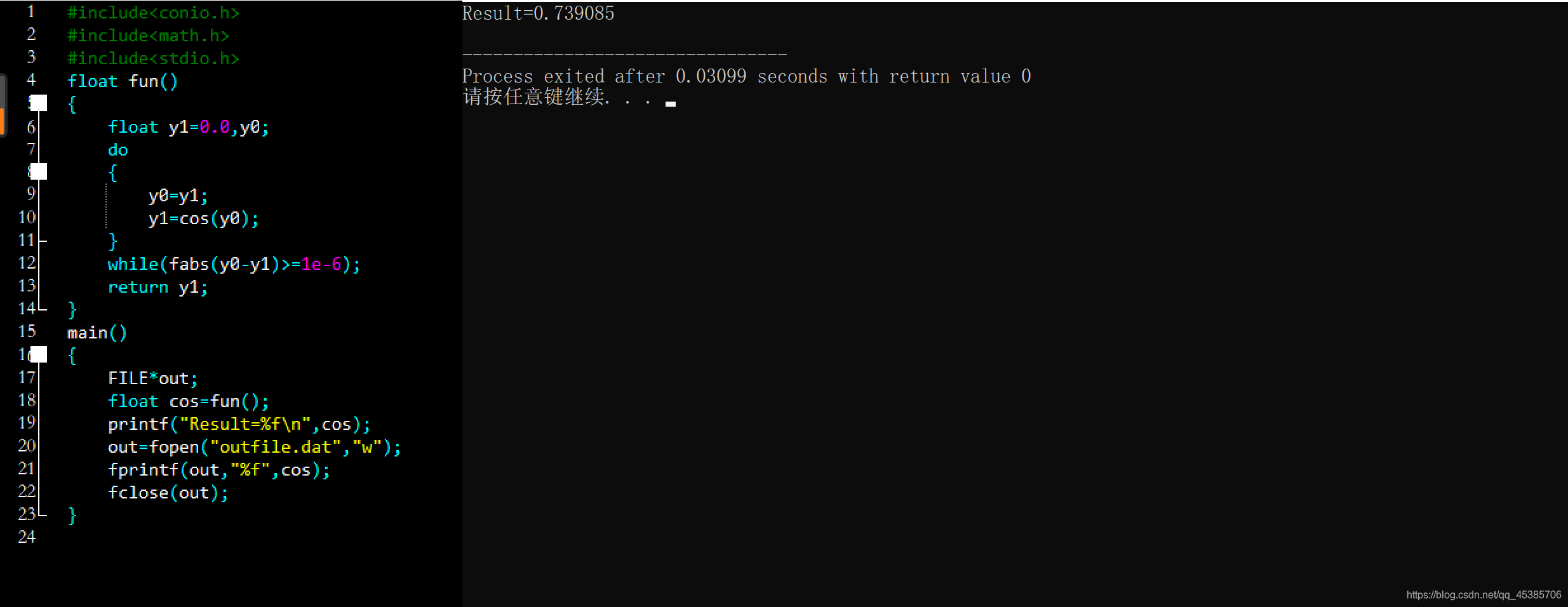 C语言编程>第九周 ④ 编写函数fun,它的功能是:利用以下所示的简单迭代方法求方程cosy Y0的一个实根。yn1cosyn编写函数利用简单的迭代方法求方程 Csdn博客