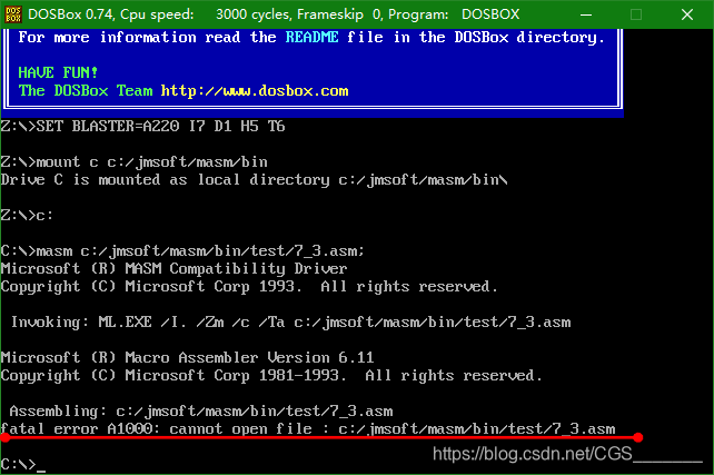 Masm编译asm文件报错fatal Errora1000 Cannot Open Filemasm调试asm文件 Csdn博客