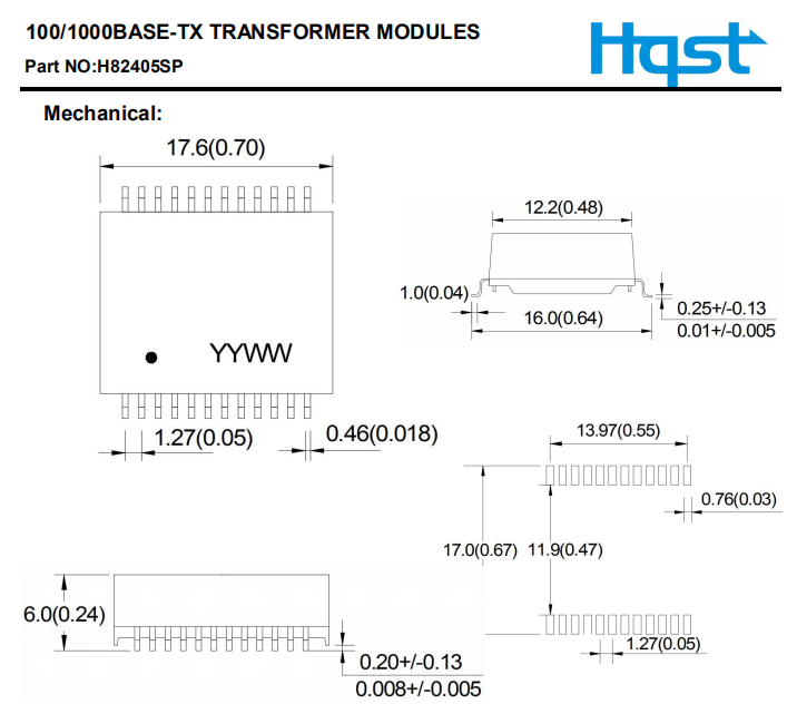 PULSE H6062NL MNC H2474CG HQST H82405SP 千兆POE+720MA网络变压器 和建议的芯片配置 ...
