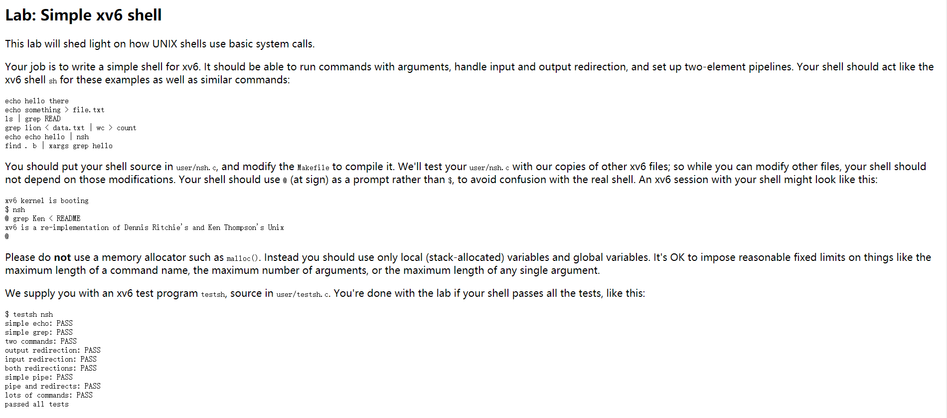 xv6 6.S081 Lab2: shell_xv6 s.6081 lab2-CSDN博客