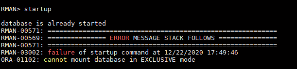 Oracle的容器未挂载报错：ORA-01507: database not mounted，ORA-01102: cannot mount database in EXCLUSIVE ...