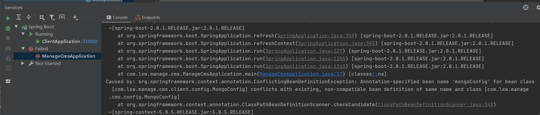 Annotation-specified bean name ‘mongoConfig‘ for bean class XX conflicts with existing ...