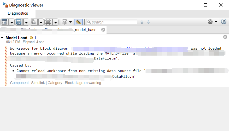 关于打开Simulink文件报Cannot reload workspace from non-existing data source file警告的解决方案_matlab data ...