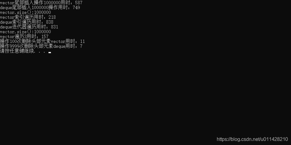 关于c中vector和deque的使用效率测试记录c Std Deque与vector删除首部元素效率 Csdn博客