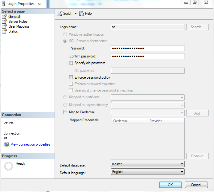 解决用户“sa“登录失败。该用户与可信 sql server 连接无关联。_login failed for user 'sa'.原因:无法 ...