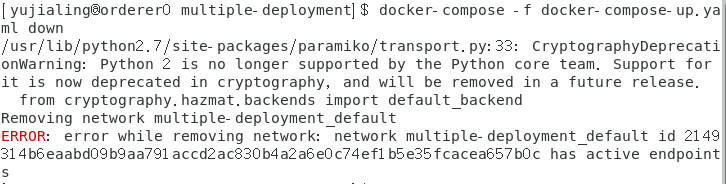 成功解决error while removing network: network multiple-deployment_default id 214931 has active ...