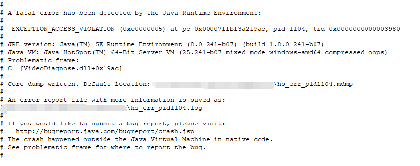 Tomcat异常奔溃、关闭：EXCEPTION_ACCESS_VIOLATION (0xc0000005) 分析_tomcat occurred during errorreporting ...