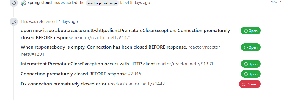 【排障手记】WebClient调用抛出异常：PrematureCloseException: Connection prematurely closed BEFORE response-CSDN博客
