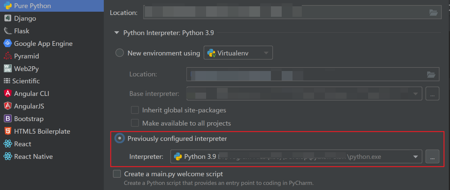 pycharm新建python项目等问题_previously configured interpreter-CSDN博客