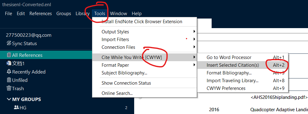 Endnote20中插入参考文献（CWYR）的方法：Alt+2_cite while you write-CSDN博客