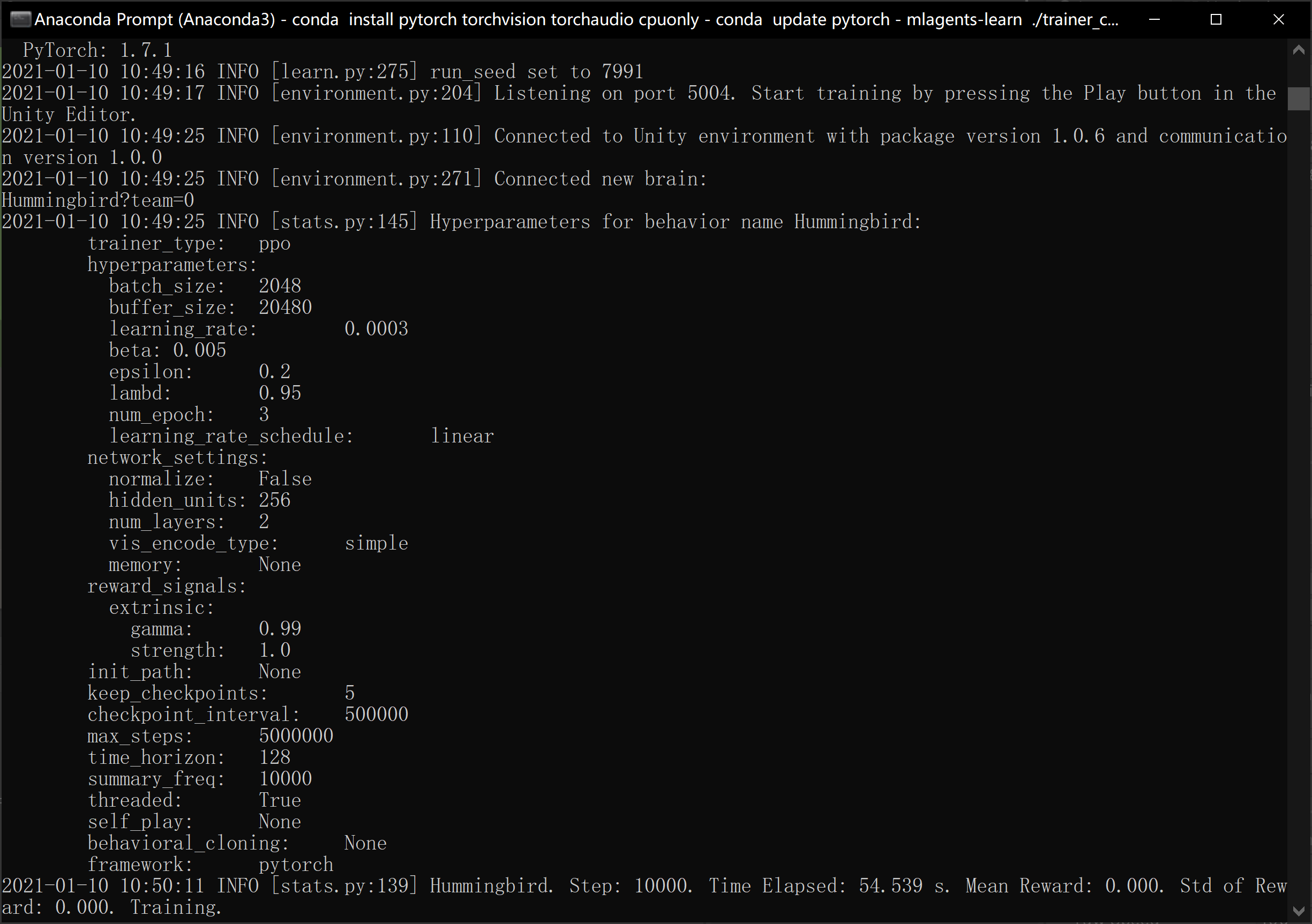 unity learn—— ML_Agent:Hummingbirds中文教程 自译（六——准备训练）_mlagents.trainers.exception ...