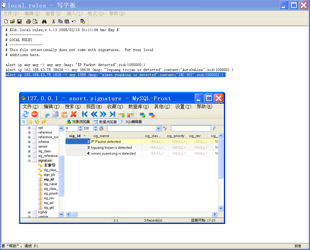 snort环境安装与配置+基于特征的入侵检测实现_snort -c c:\snort\etc\snort.conf -l c:\snort ...
