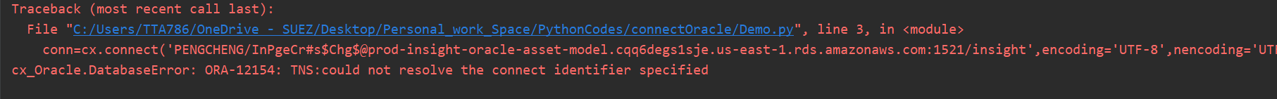pycharm连接oracle cx_Oracle.DatabaseError: ORA-12154: TNS:could not resolve the connect identifier ...