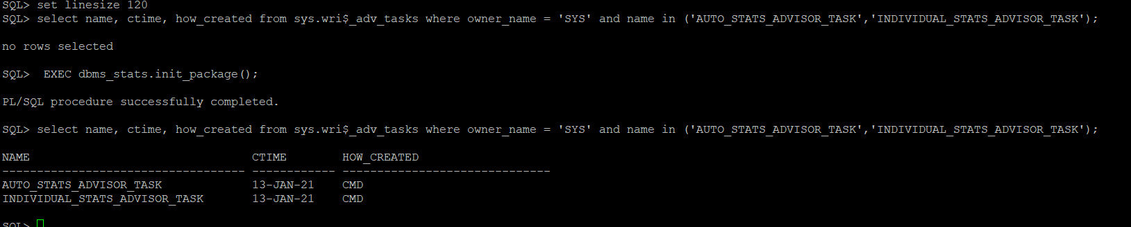 ORA-12012: error on auto execute of job “SYS“.“ORA$AT_OS_OPT_SY_12062“ ORA-20001: Statistics ...