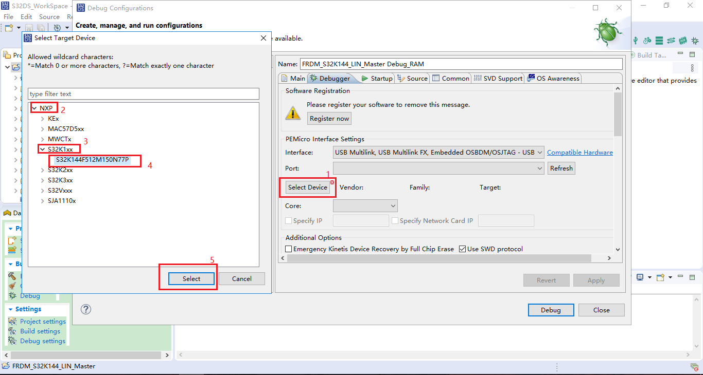 S32DS v3.4+SDK4.0.1+S32K144 使用PE Micro进行Debug时出现错误解决办法_s32ds select ...