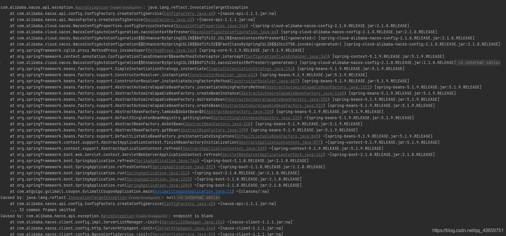Com Alibaba Nacos Api Exception Nacosexception Java Lang Reflectvocationtargetexception Java