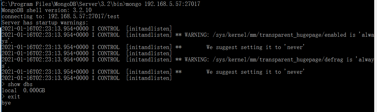 Error: network error while attempting to run command ‘whatsmyuri‘ on host ‘192.168.5.57:27017 ...