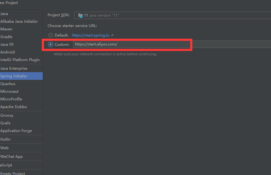 IDEA创建springboot项目时报错Initialization failed for ‘https://start.spring.io‘ Please check URL ...