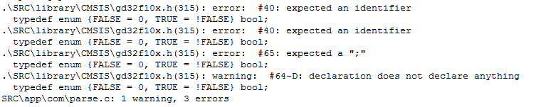 移植GD芯片时显示“typedef enum {FALSE = 0, TRUE = !FALSE}bool”处错误的解决方法_typedef enum {false = 0, true ...
