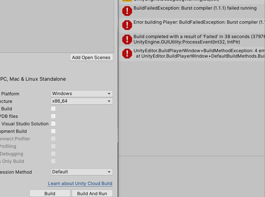 Unity Windows平台下发布报错 BuildFailedException: Burst compiler (1.1.1) failed running（已解决）_il.aot ...