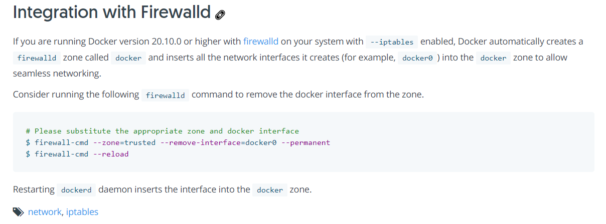 Centos7安装Docker后无法启动:Failed to program NAT chain: INVALID_ZONE: docker_error creating default ...