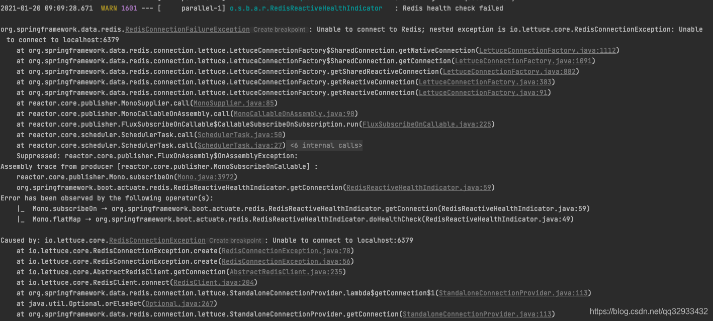 项目启动报错redis Health Check Failed:unable To Connect To Localhost6379 Csdn博客