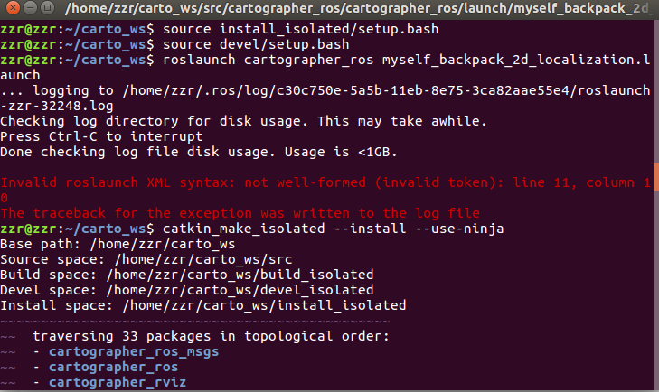 Invalid roslaunch XML syntax: not well-formed (invalid token): line 11, column 10 The traceback ...