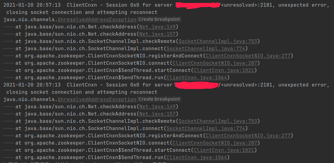 Dubbo启动时报错Session 0x0 for server 127.0.0.1/＜unresolved＞:2181 ...