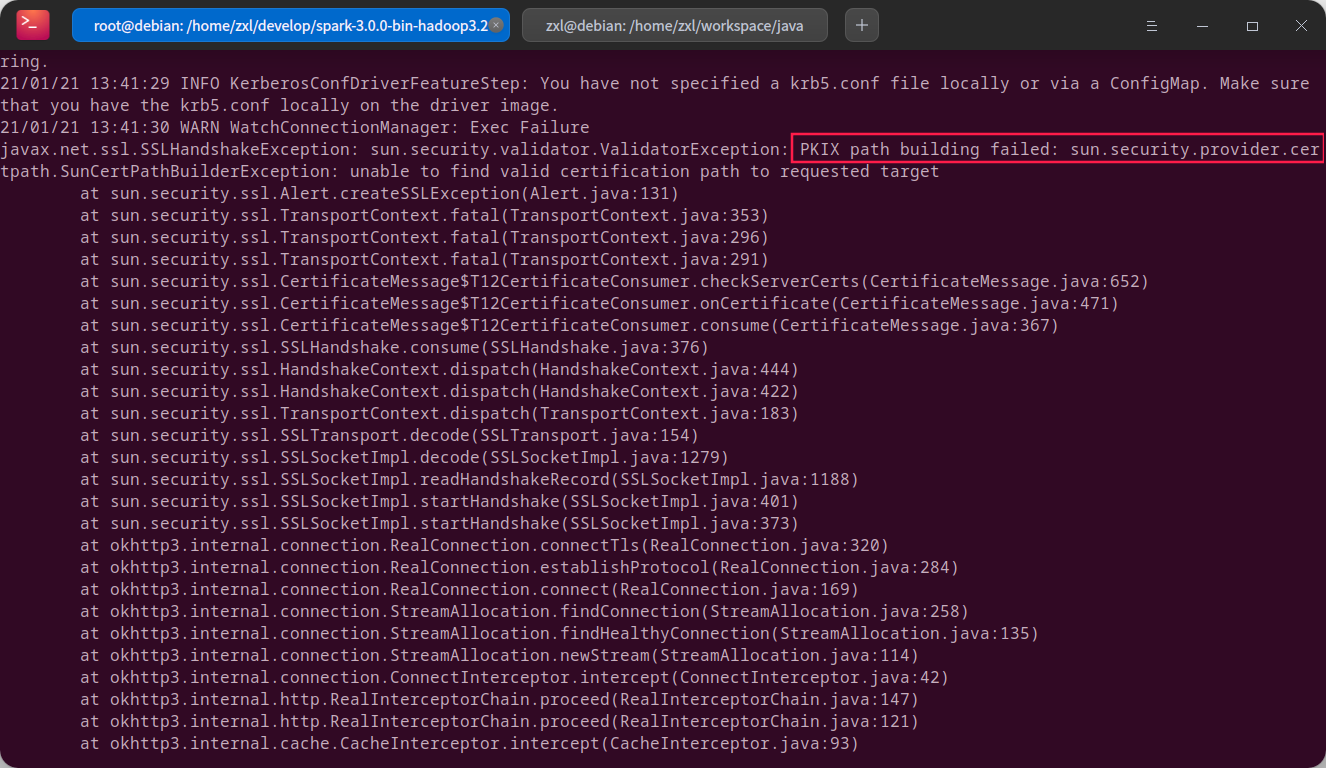 解决spark提交任务至k8s集群时报错（jdk证书问题，需生成jssecacerts）：PKIX path building failed_spark pkix path building ...