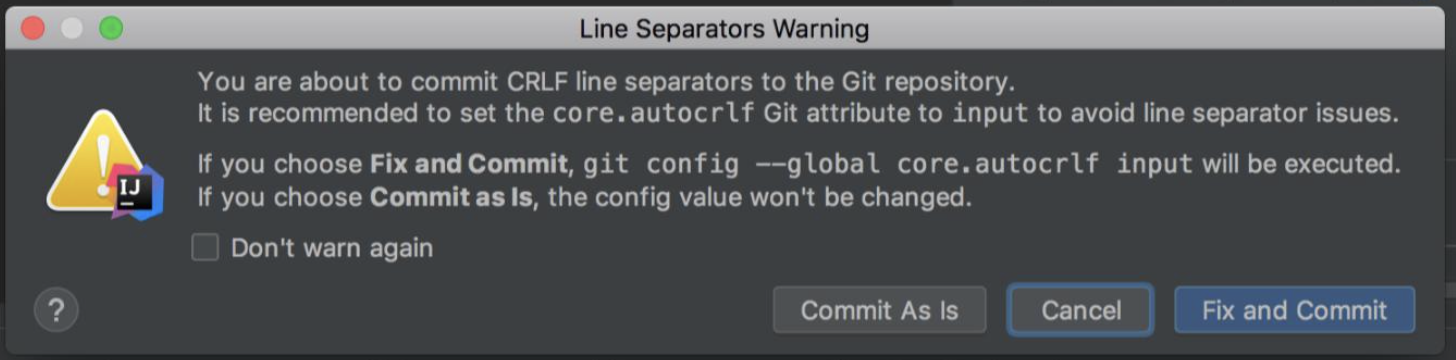 Line separators waring 使用IDEA Git提交代码时提示You are about to commit CRLF line separators to the Git ...