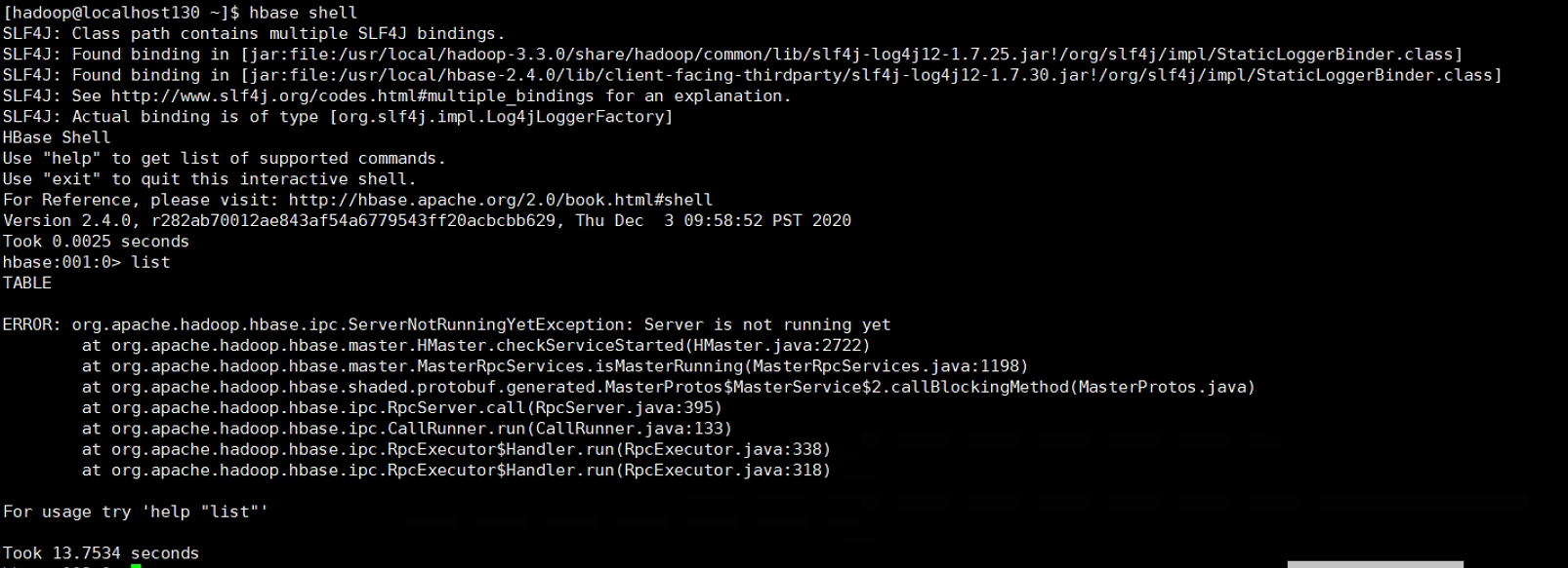 【Bug解决】Hbase 进入shell输入命令list报错：Server is not running yet-CSDN博客