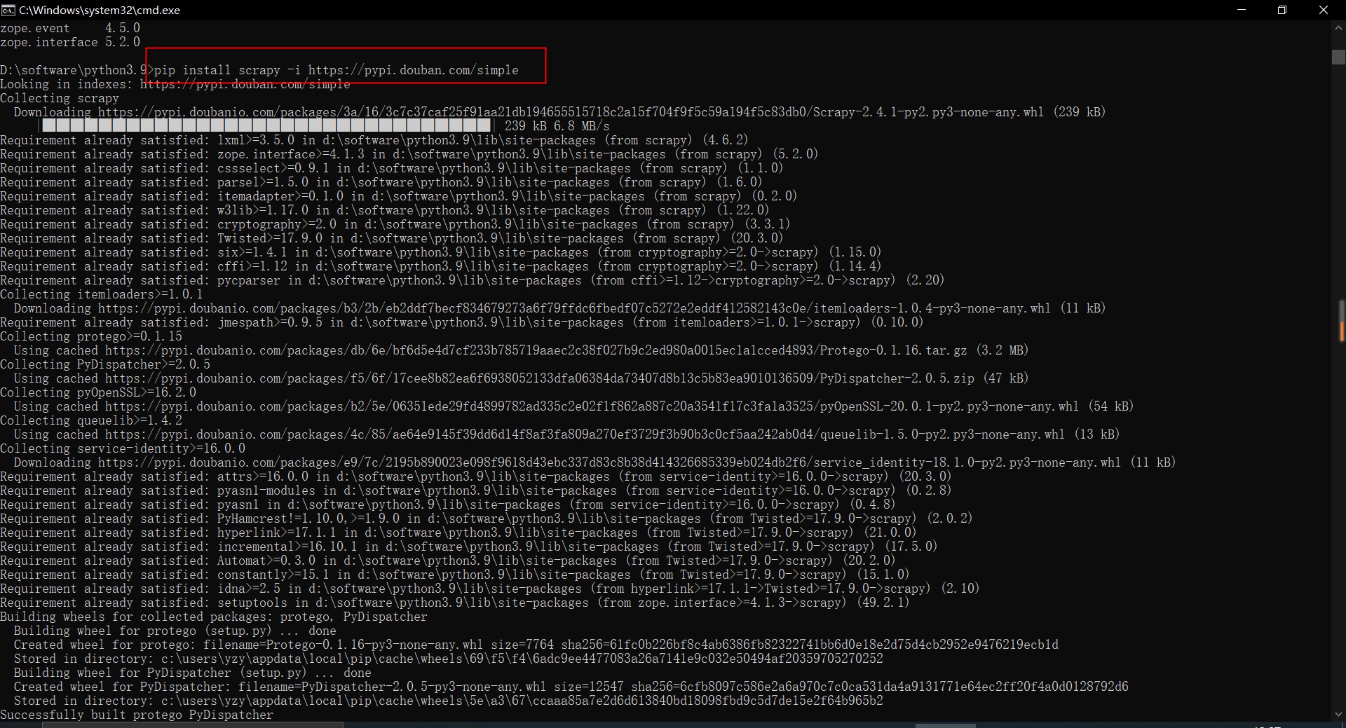 在python3.9下如何安装scrapy？_YiHeng one的博客-CSDN博客
