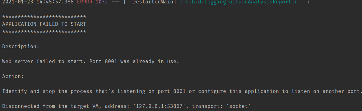 启动服务出现Web server failed to start. Port 8001 was already in use.-CSDN博客