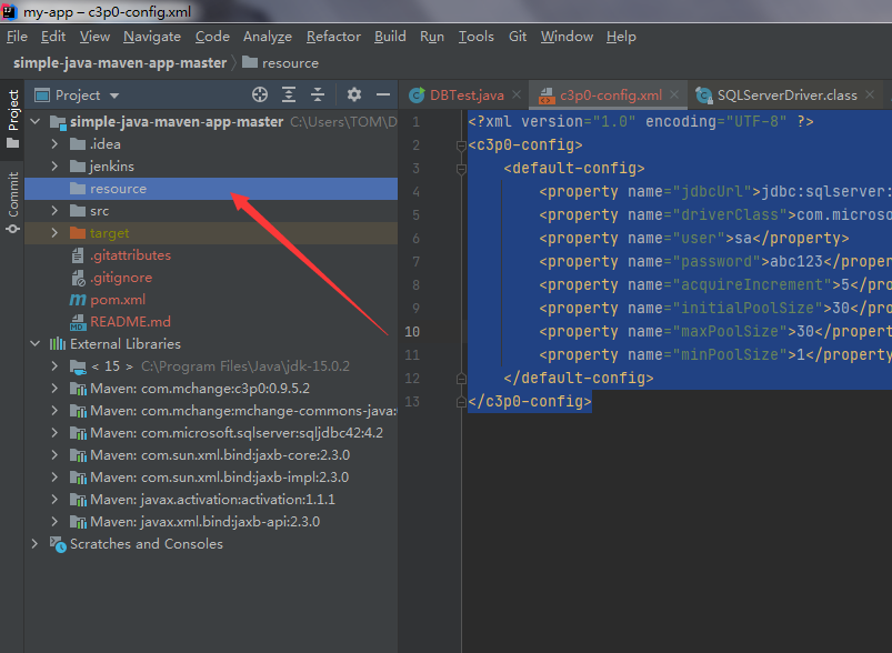 关于c3p0连接池报No suitable driver 错误，IDEA中更改c3p0-config.xml文件位置_idea 使用c3p0连接池 提示 没有合适的驱动-CSDN博客
