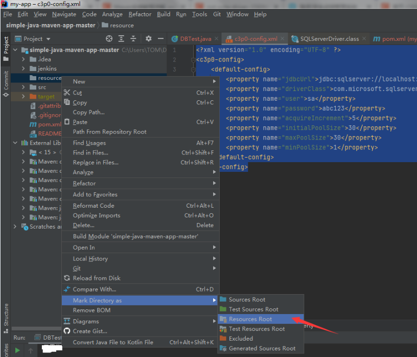 关于c3p0连接池报No suitable driver 错误，IDEA中更改c3p0-config.xml文件位置_idea 使用c3p0连接池 提示 没有合适的驱动-CSDN博客