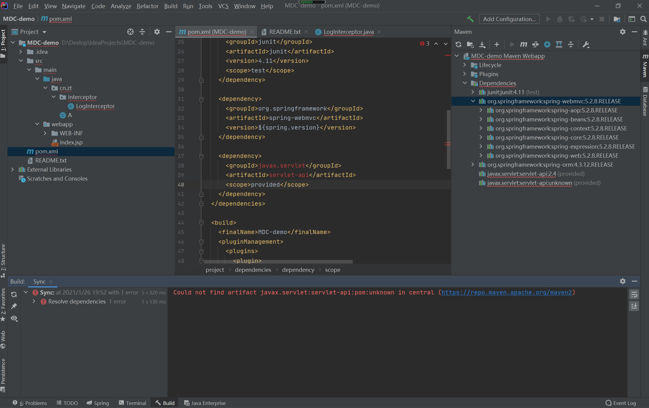 Could not find artifact javax.servlet:servlet-api:pom:unknown in central (https://repo.maven ...