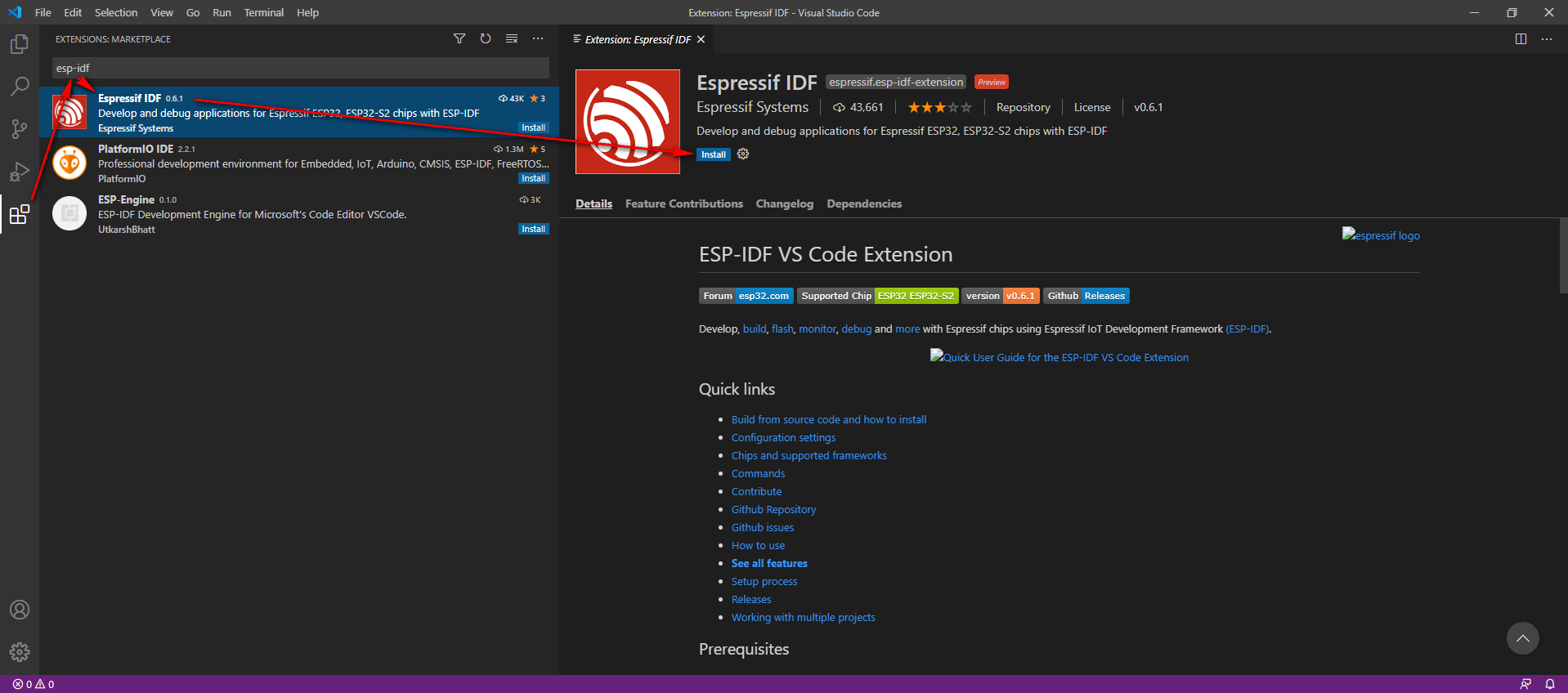 在 VS Code 中安装 ESP-IDF、新建项目_no framework selected to load examples.-CSDN博客