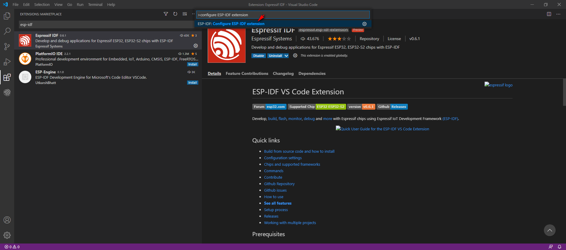 在 VS Code 中安装 ESP-IDF、新建项目_no framework selected to load examples.-CSDN博客
