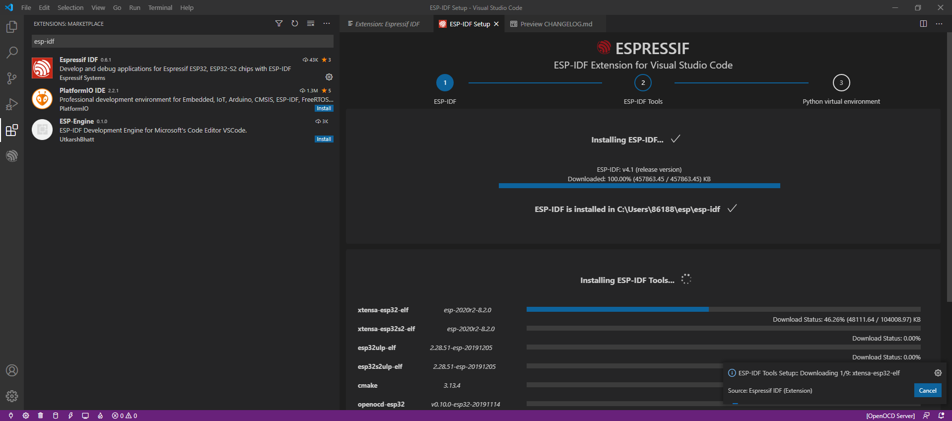在 VS Code 中安装 ESP-IDF、新建项目_no framework selected to load examples.-CSDN博客