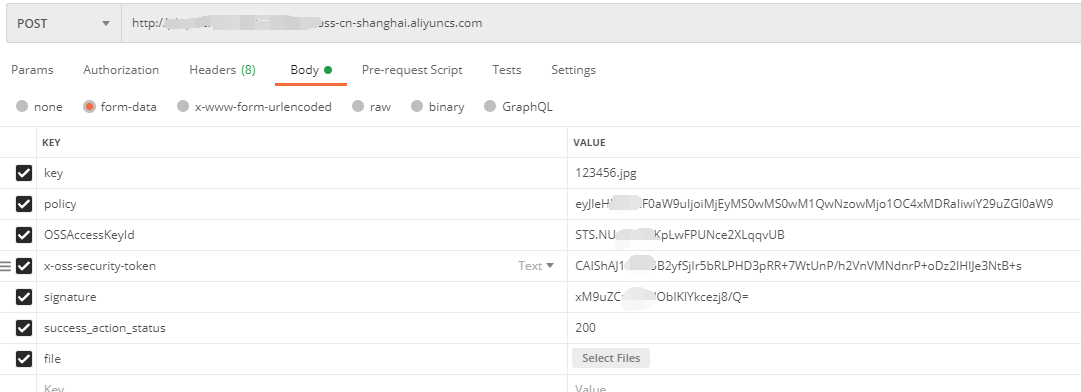 阿里云oss使用api postObject报错MalformedPOSTThe body of your POST request is not well-formed multipart ...