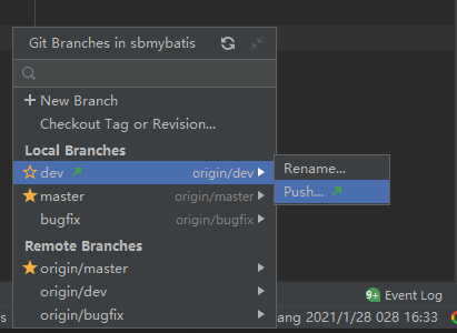 IDEA 创建新分支修复bug，合并代码_git master dev bugfix-CSDN博客
