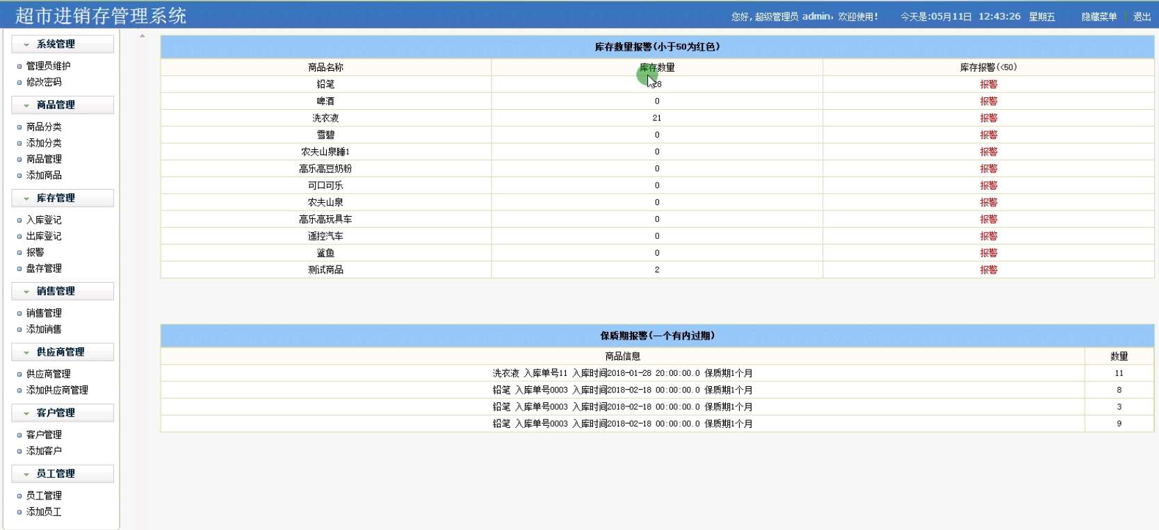 SSM框架超市进销存出库入库仓库管理系统(idea开发javaweb-javaee-j2ee-springboot) 退货管理 销售管理 供应商管理 客户管理 员工管理 以及库存统计和盘存统计 ...