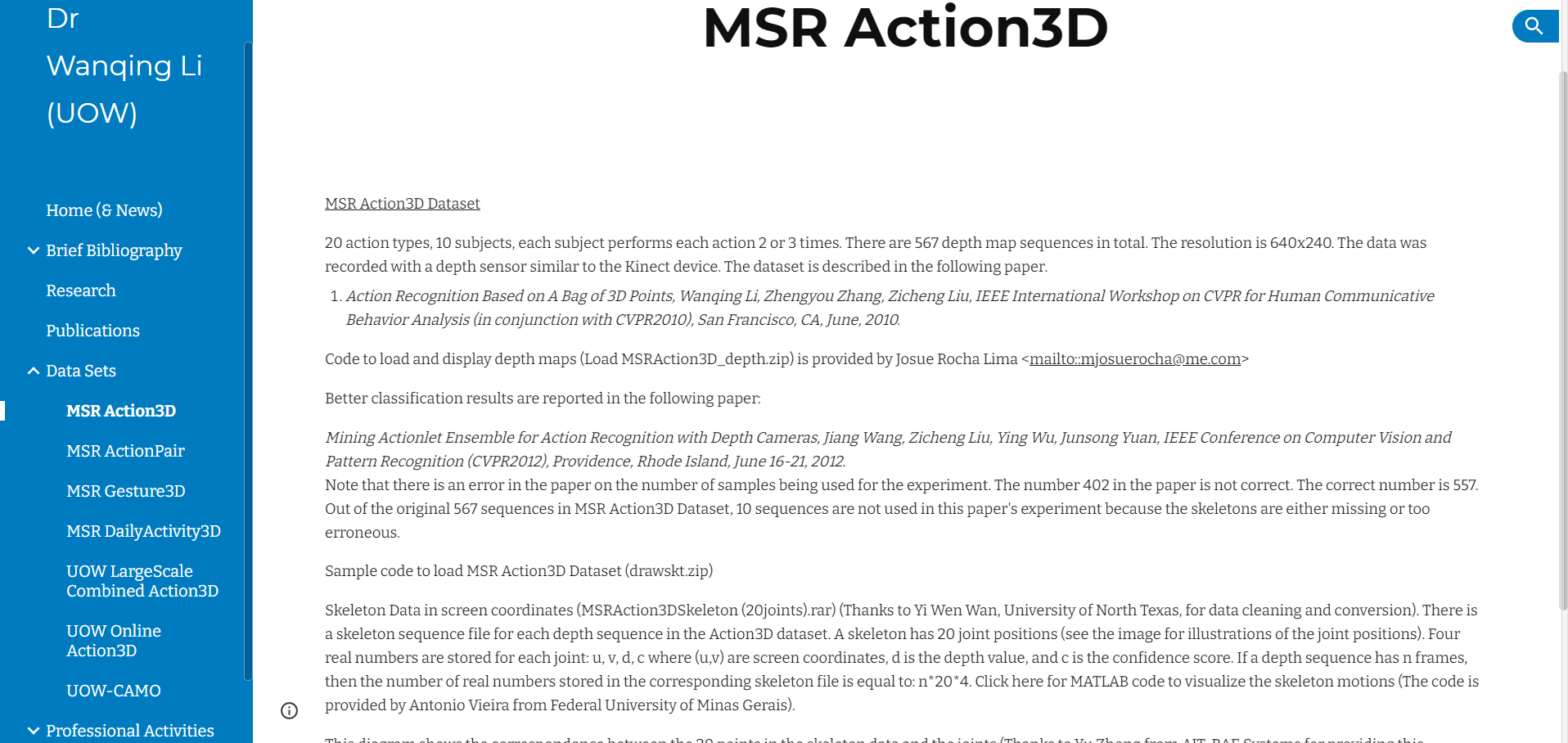 MSRAction 3d数据集_msr-action3d数据集下载-CSDN博客