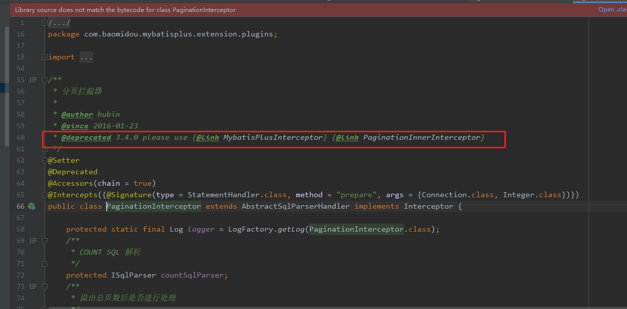 关于Mybatis-plus中PaginationInterceptor分页拦截器过时问题解决办法-CSDN博客