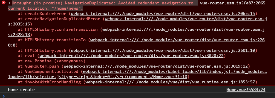 vue路由跳转错误：Error: Redirected when going from “/login“ to “/home“ via a navigation guard. - 程序员大本营