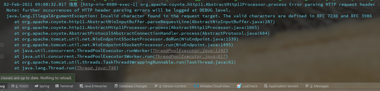 Javalangillegalargumentexception Invalid Character Found In The Request Target The Valid 
