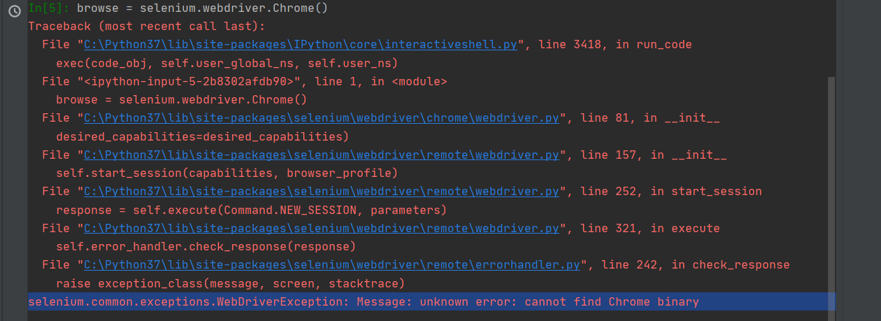 selenium.common.exceptions.WebDriverException: Message: unknown error: cannot find Chrome binary ...